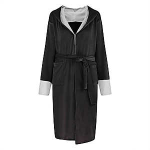 Long Hooded Robe for Women Luxurious Flannel Fleece Full Length Bathrobe Winter Warm Pajamas Shower Nightgown B-Gray
