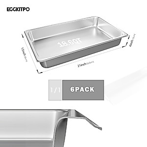 EGGKITPO Hotel Pans Full Size 6-Pack 4 Inch Stainless Steel Trays for Food Commercial Hotel Pan Food Containers Chafing Pans For Restaurant Buffet Party Supplies