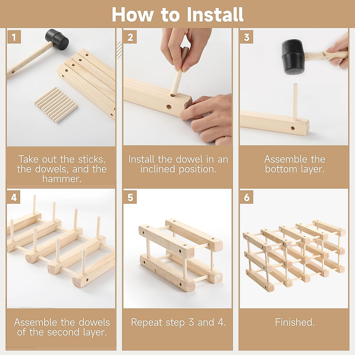 12-Bottle Stackable Wooden Wine Rack, Modular Wine Racks Storage Shelf, Small Wine Bottle Organizer for Inside Cabinet and Countertop (Assembly Needed)