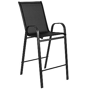 Flash Furniture 2 Pack Brazos Series Black Outdoor Barstool with Flex Comfort Material and Metal Frame