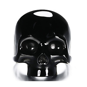 Skullis Signature Gem Skull Ring, Black Obsidian Carved Crystal Skull and 925 Sterling Silver Jewelry (10.5)