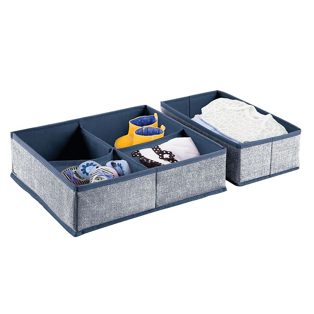 mDesign Soft Fabric Dresser Drawer and Closet Storage Organizer Set for Child/Kids Room, Nursery, Playroom - 2 Pack, 5 Compartments - Textured Print - Navy Blue