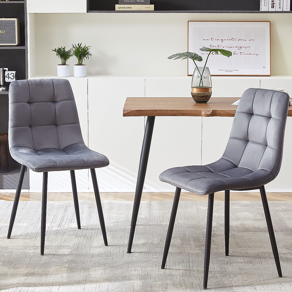 NORDICANA 5-Piece Dining Table Set, 47 in Modern Irregular Rectangle Kitchen Table & 4 Grey Velvet Upholstery Side Chairs, Metal Legs, Dining Room Set for 4