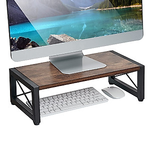 Giikin Vintage Wood Monitor Stand Riser, 17.7 Inch Desktop Shelf Storage Organizer, Ergonomic Desk & Tabletop Organizer for Laptop, Computer, MacBook, Notebook, PC(Dark Brown)