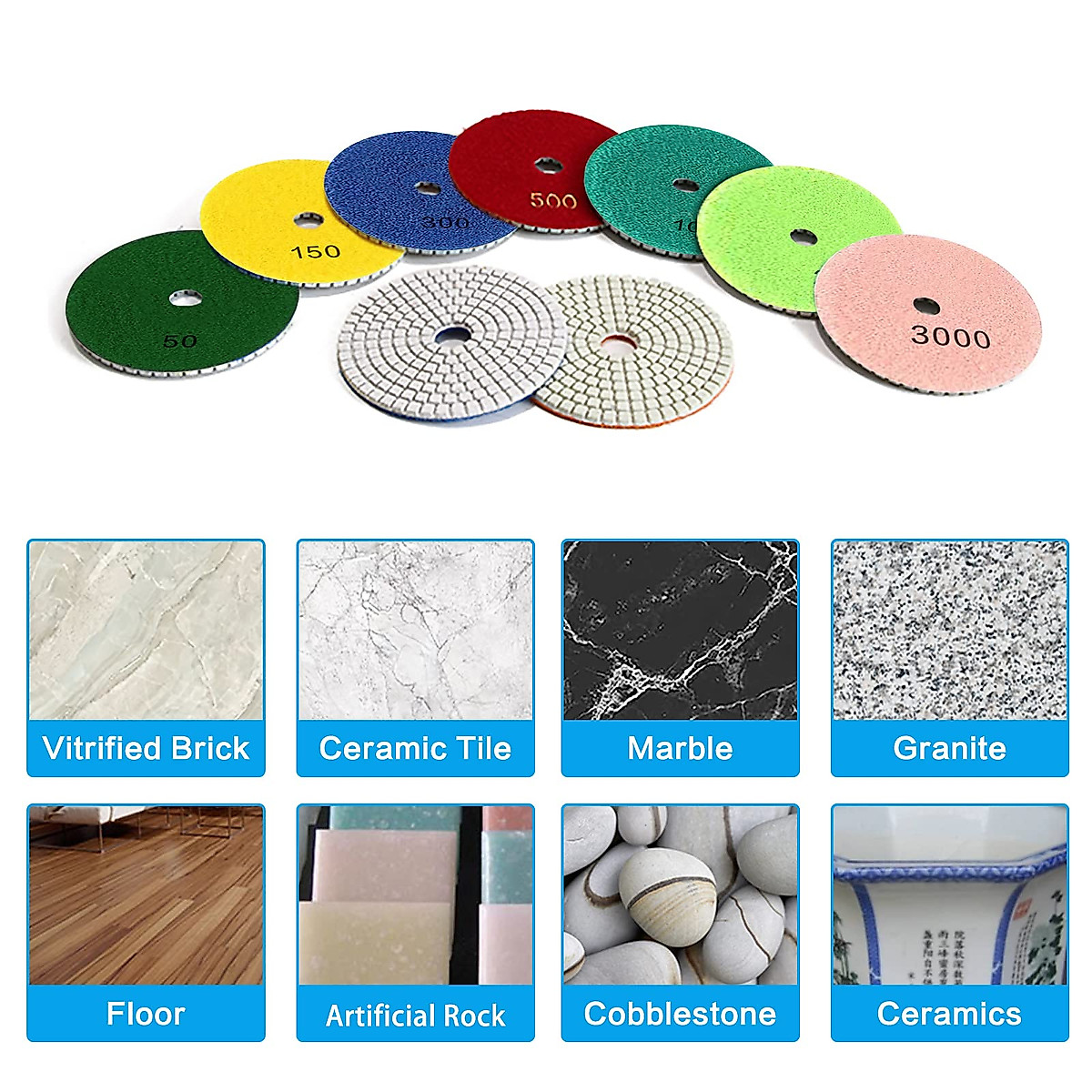 DKITDBIT 10 Pieces Diamond Polishing Pads Wet 4 inch (100mm) for Marble, Granite, Quartz, Concrete and Stone.