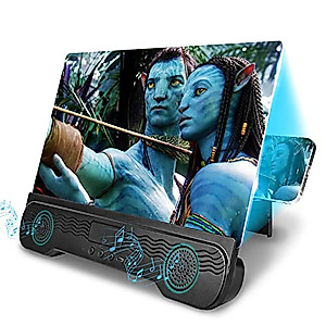 14 inch Phone Screen Magnifier with Bluetooth Speaker,Mobile Phone Screen Amplifier with 2-in-1 Foldable Stretch Stand Holder Portable 3D Screen Magnifying Glass for All Smartphones(Black)