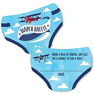 Big Dot of Happiness Taking Flight - Airplane - Diaper Shaped Raffle Ticket Inserts - Vintage Plane Baby Shower Activities - Diaper Raffle Game - Set of 24