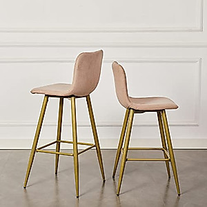 Bar Stools Set of 2, Fabric Upholstered Counter Height Low Back Armless Dining Bar Chairs with Footrest, 30 Inches, Beige