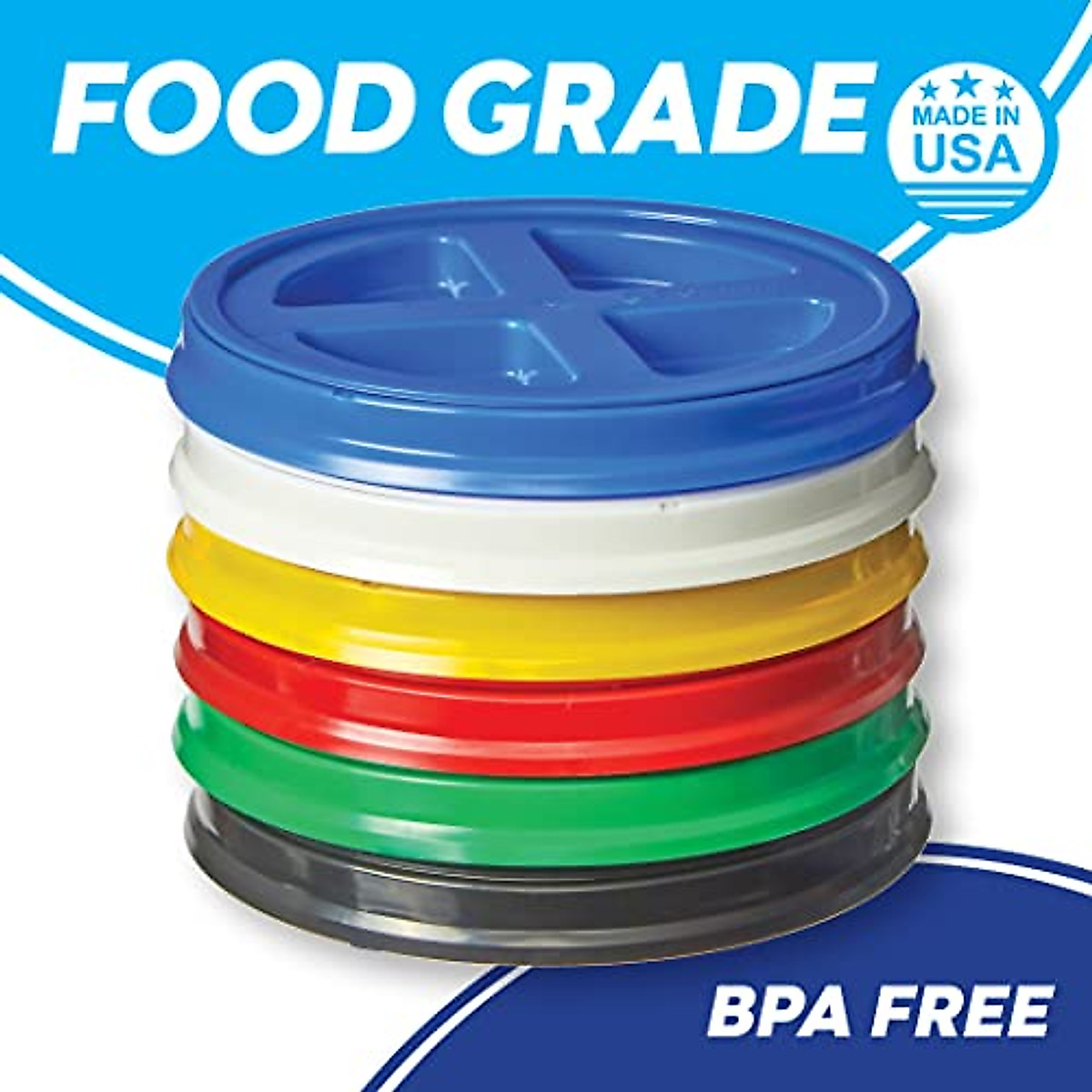 Consolidated Plastics Food Grade Gamma Seal Lids for 3.5, 5, 6 and 7 Gallon Buckets (Combo 6 Pack) BPA Free Reusable Pail Lids, Durable HDPE, Made in USA