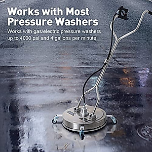 CO-Z 20 Inch Pressure Surface Cleaner with Wheels, Dual Handle Stainless Steel Housing Circular Power Washer Attachment, 4000psi Driveway Concrete Cleaning Scrubber Accessory for Gas & Electric Washer