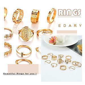 Edary Vintage Ring Set Carved Knuckle Rings Crystal Rings Set Gold Stackable Rings Midi Rings Finger Jewelry for Women(13PCS)