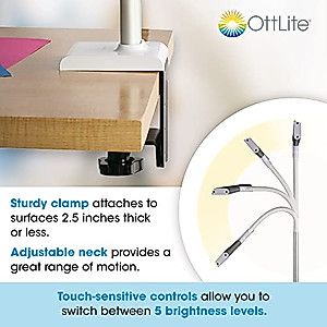 OttLite LED Desk Lamp with Sturdy Clamp - Extra Wide Lighting, Dimmable with 5 Brightness Settings & Energy Efficient Natural Daylight LEDs for Home Office, Computer Desk, Dorms & Workbench