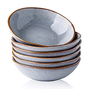 AmorArc Ceramic Cereal Bowls Set of 6, 24 oz Handmade Stoneware Bowls Set for Cereal Soup Salad, Stylish Kitchen bowls for Meal, Dishwasher & Microwave Safe, Reactive Glaze Gray Blue