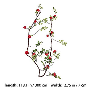 TENDYCOCO Artificial Hanging Plants Rose Vine Silk Fake Flower Greenery Wall Home Room Garden Wedding Indoor Outdoor Decorative Climbing Plants Photography Props (Red)