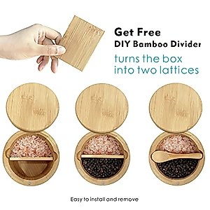 ThougrLyh Salt Box Bamboo Salt Container with Swivel Lid with magnetic To Easily Open And Seal Salt Cella With Spoon for Storing Salt Pepper Sugar Herbs Small Spice Box