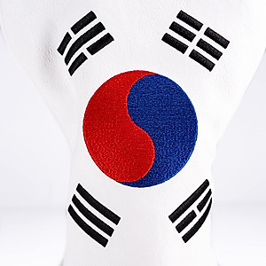Pins & Aces South Korea Head Cover - Premium, Hand-Made Leather, Headcover - Korean Pride Styled, Tour Quality Golf Club Cover - Style and Customize Your Golf Bag (Driver)