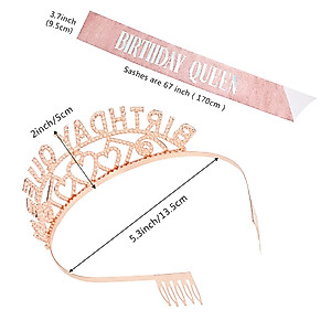 Birthday Crowns for Women, Didder Rose Gold Birthday Sash & Queen Rhinestone Tiara Kit, Tiaras and Crowns for Women Birthday Tiara for Women Girls Birthday Girl Crown for Gift Party Cake Toppers