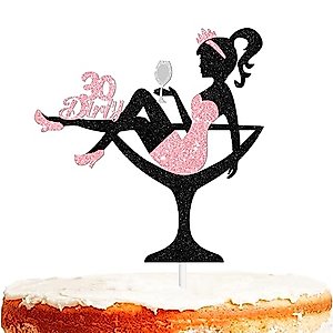 Pink Glitter Silhouette High Heeled Sitting Girl Cake Topper Makeup Spa 30 Dirty Theme Party Decoration Supplies Girl Lady Women 30th Happy Birthday Party Decor Supplies