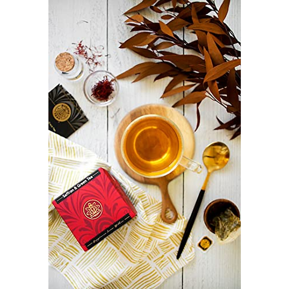 Buddha Teas - Saffron & Green Tea - For Health & Wellbeing - Wild Crafted Tea - With Antioxidants & Minerals - Clean Ingredients - Caffeinated - OU Kosher - 18 Tea Bags (Pack of 1)