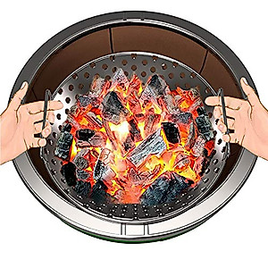 Skyflame 14 Inch Stainless Steel Charcoal Basket Accessories Compatible with Kamado Joe Classic | Large Big Green Egg | Pit Boss | Louisiana Grills & Other Grills - New Version of Hollow Holes Design
