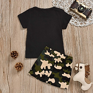 BOEBNOZCV Toddler Baby Girls Camouflage Outfit Black Letter Tops Shirt + Denim Skirt Dress Shorts Summer Two Piece Clothes Set (Camouflage Denim, 6-7 Years)