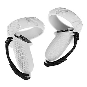Seltureone Accessories Compatible for Quest 2 Controller Full Grip Cover with 2 Controller Caps, Anti-Slip Anti-Fall Protective Silicone Sleeve with Hand Strap for Quest 2 Headset, White