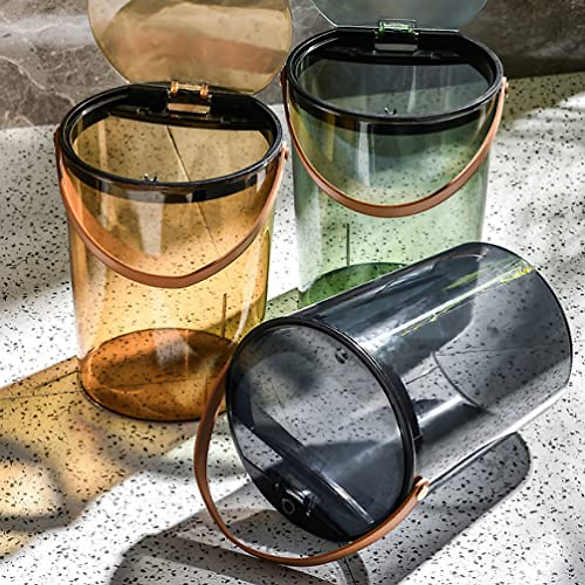 Kitchen Trash can Clear Trash Can Desktop Mini Trash Can Recycle Garbage Can Waste Basket Garbage Container Bins with Lid Handle for Home Office Blue Kitchen