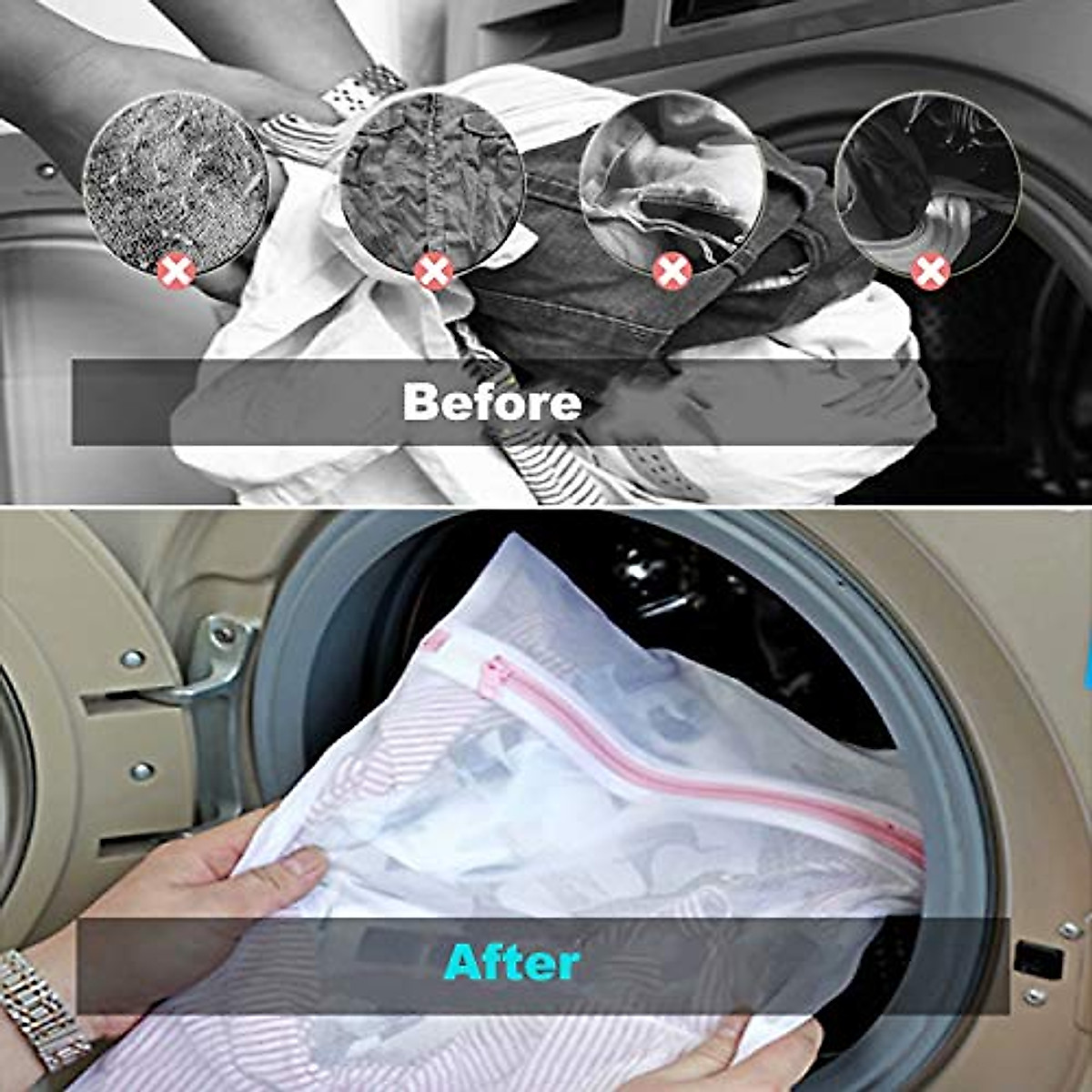 【5Pcs】Mesh Laundry Bags , Lingerie Bags for Laundry,Clothing Washing Bags ,Wash Bags for Washing Machine,Blouse, Hosiery, Underwear, Bra, Travel Organize Bag 3 sizes + 5 Laundry balls(Random Color)