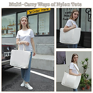 YogoRun Large Tote Summer Bags for Women 2024 Cute Beach Bag Simple Modern Bag Water-resistant Nylon Handbag with Shoulder Crossbody Strap (Beige)