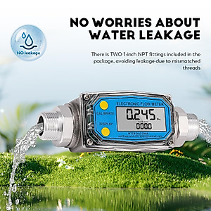 CGOLDENWALL 1-inch Water Meter, Stainless Steel Fuel Meter, Digital Liquid Flowmeter with Two NPT Adapters, Turbine Inline Flow Meter for Diesel Kerosene Gasoline, Required Liquid Flow Rate 2.5~26GPM