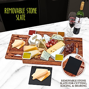 G Francis Large Charcuterie Boards with Bowls and Cheese Board Knife Set - 12.5in Square Acacia Wood Serving Platter Set