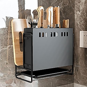 ZHENZQ Integrated Kitchen Utensils Holder No Drilling Hanging Knives and Chopsticks Storage Rack Modern Iron Storage Solution