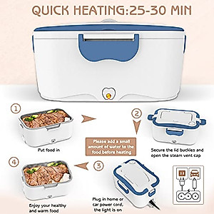 Electric Lunch Box Food Heater - 2-In-1 Portable Food Warmer Lunch Box for Car & Home – Leak proof, 2 Compartments, Carry Bag, removable 304 Stainless Steel Container