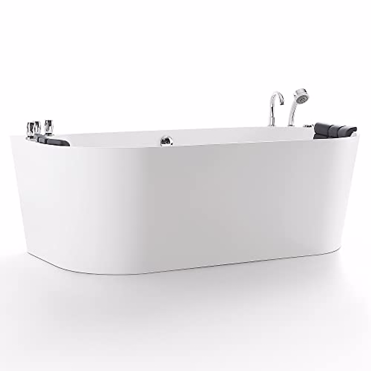 Whirlpool Bathtub 59 in. Acrylic Freestanding Bath Tub Hydromassage Gracefully Oval Shaped 8 Water Jets Soaking SPA, Double-Ended Massage Bathtubs with Two Black Pillow , White