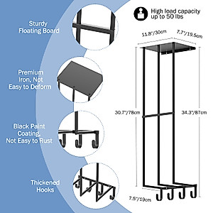 Housolution Camping Chair Rack for Garage Storage, Metal Camping Chair Wall Storage with Storage Shelves and 4 Hooks, Multifunctional Storage Rack for Camping Beach Chair Yoga Mat Umbrella, Black