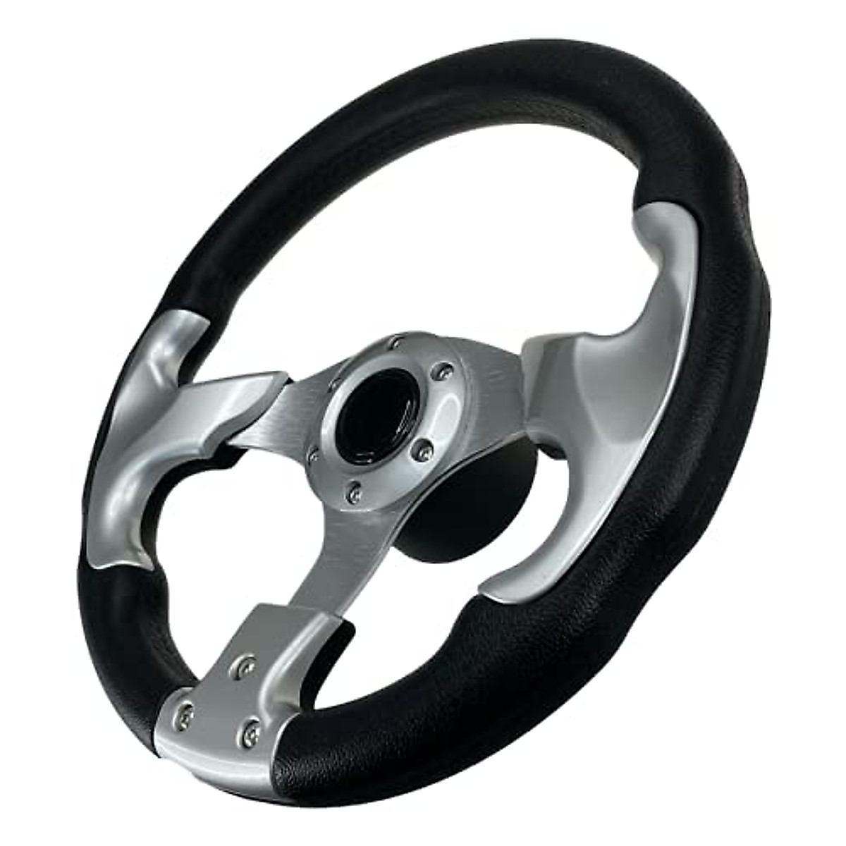 Pactrade Marine Boat Pontoon Non-Magnetic Steering Wheel Aluminum Frame Polyurethane (PU) Sleeves 3 Spokes 12-1/2" Diameter Aluminum Hub with 3/4" Tapered Bore (Silver, Silver Spokes)