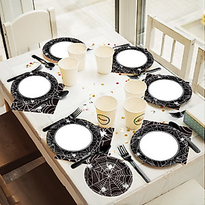 96 Pcs Halloween Party Paper Plates Napkins Supplies Set Spider Web Disposable Tableware Decorations Get Together Celebration Halloween Birthday Party Favors for 24 Guests