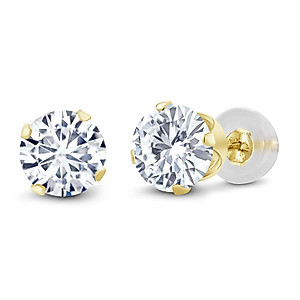 14K Yellow Gold Forever Brilliant Moissanite from Charles & Colvard Stud Earrings For Women | 1.00 Cttw | Round 5MM | Gold Earrings for Women