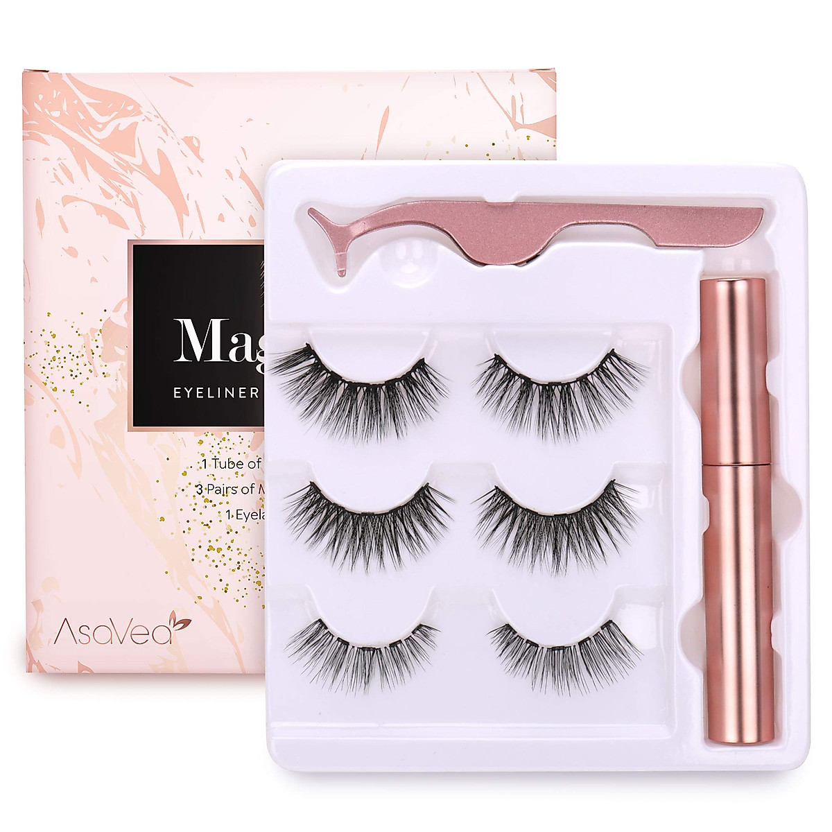 Magnetic Eyelash Kit, Premium Magnetic Eyelash with Eyeliner Kit, includes 2 Pairs of Reusable Realistic and Soft Magnetic Eyelashes, Advanced Eyeliners, Strong Hold, Easy to Apply Magnetic Eyeliner