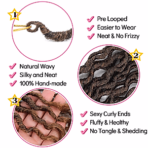 Karida Faux Locs Crochet Hair 18 Inch, 8 Packs Pre Looped Goddess Locs Crochet Hair, Wavy Crochet Faux Locs With Curly Ends, Boho Faux Locs Crochet Hair For Black Women (18 inch, T30#)