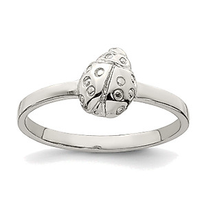 Bonyak Jewelry Solid Sterling Silver RH Plated Polished Ladybug Ring in Size 4