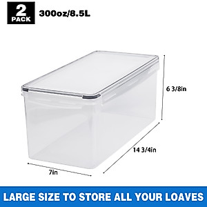 Tiawudi 2 Pack Bread Box, Plastic Bread Container, Large Sandwich Holder, Bread Storage Container for Kitchen Counter, Bread Keeper with Airtight Lid, Bread Saver, 9 Qt / 8.5L Each