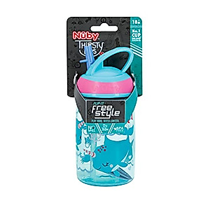 Nuby Flip-it Kids On-The-Go Printed Water Bottle with Bite Proof Hard Straw - 12oz / 360 ml, 18+ Months, 1 Pack of 1 Piece, Prints May Vary