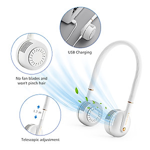 Comfier Portable Neck Fan,Hands Free Bladeless Personal Fans,Rechargeable Usb Fan,3 Speeds 360° Cooling, Wearable Personal Neck Fan for Women,Men,Kids,LED Lights,for Office Travel Outdoor Sports