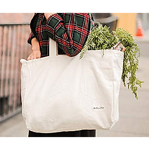 Canvas Grocery Shopping Bags - Cloth Tote Shopping Bags Heavy-duty - Washable Large Grocery Bags, Canvas Reusable Grocery Bags, Wine Shopping Bags with Handles, Reusable Tote Bag (1 Bag) 14"Hx17" Wx5"