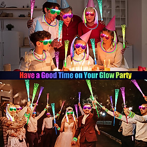 OLUPP 148 PCS Glow in the Dark Party Supplies, 16 PCS Glow Fiber Optic Wands, 14 PCS LED Glasses, 100 PCS Glow Sticks and 18 PCS LED Hair Clips Fiber Optic for Glow Party, Wedding, Concert, Birthday