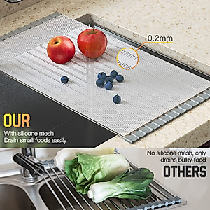 SunCleanse Roll-up Dish Drying Rack with Silicone Grid, Multipurpose Dry Rack Dish Drainer, Stainless Steel Foldable Dish Drying Rack for Sink Counter, Mini Grey 17.8"x11.8"