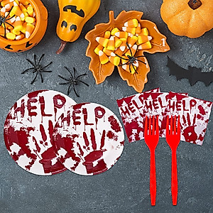 Bloody Good Time Party Tableware Set Halloween Zombie Skull Bloody Party Table Decorations Halloween Party Supplies Table Decorations Paper Plates Napkins Forks for 24 Guests(96 Pcs )