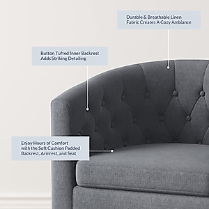 BELLEZE Gray Accent Chairs for Living Room, Elegant Arm Chair Upholstered Tufted Barrel Chair Club Chair for Bedroom with Sturdy Legs and Linen Fabric - Berlinda (Gray)