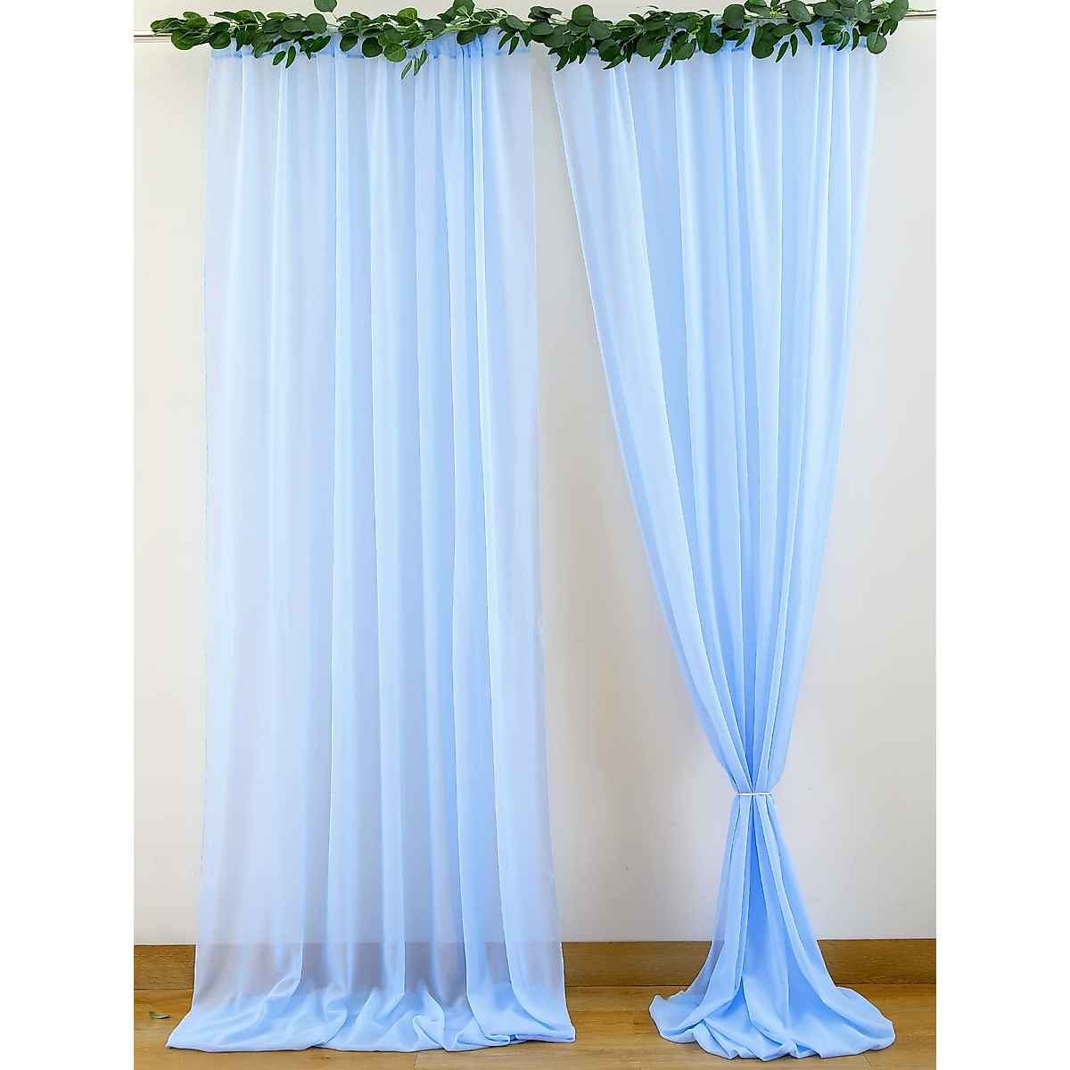 Baby Blue Backdrop Curtain for Parties Baby Blue Chiffon Sheer Fabric Drape Wedding Arch Backdrop for Birthday Party Photo Baby Shower 10ft x 7ft